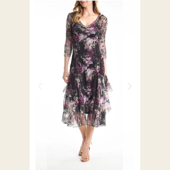 Komarov | Dresses | Komarov Pleated Chiffon Cascading Tiered Romantic ...